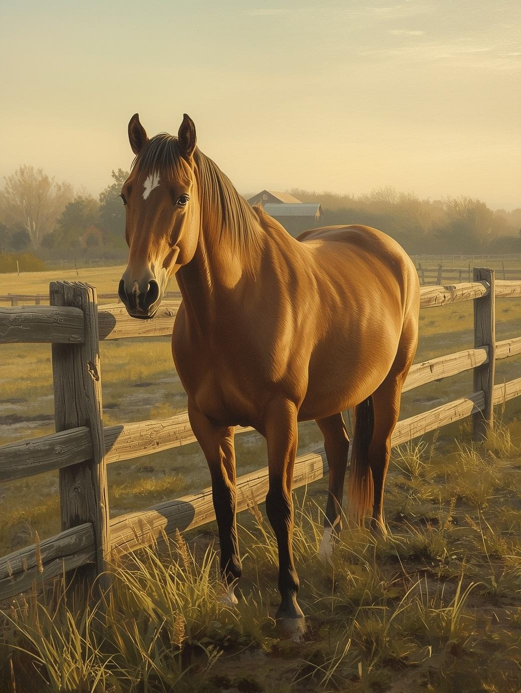 Paint By Number Farm Fence Scene with Chestnut Horse – Canvas Paint by ...