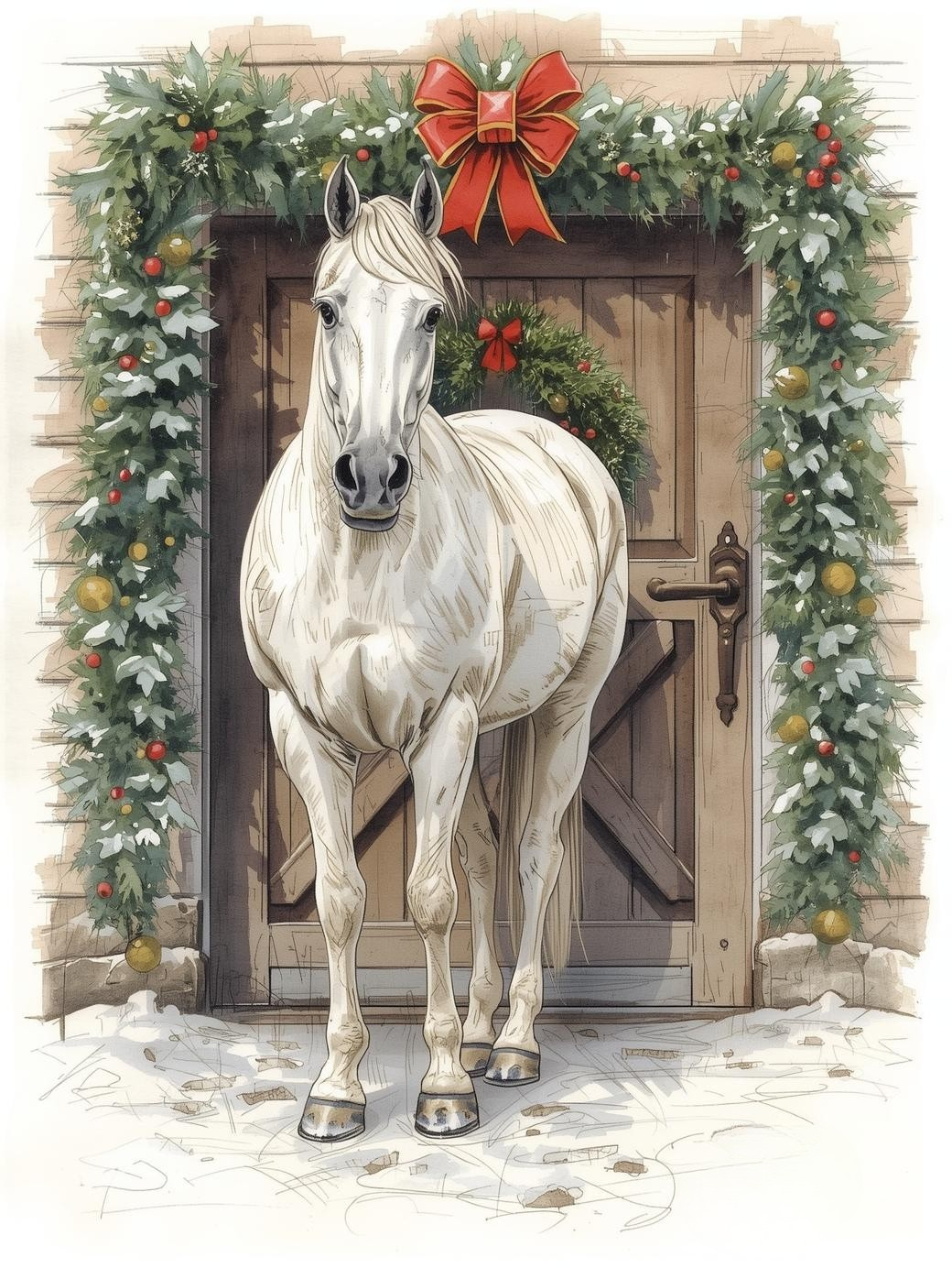 Paint by Number Cozy Snowy Stable Horse – DIY Winter Farm Painting Kit ...