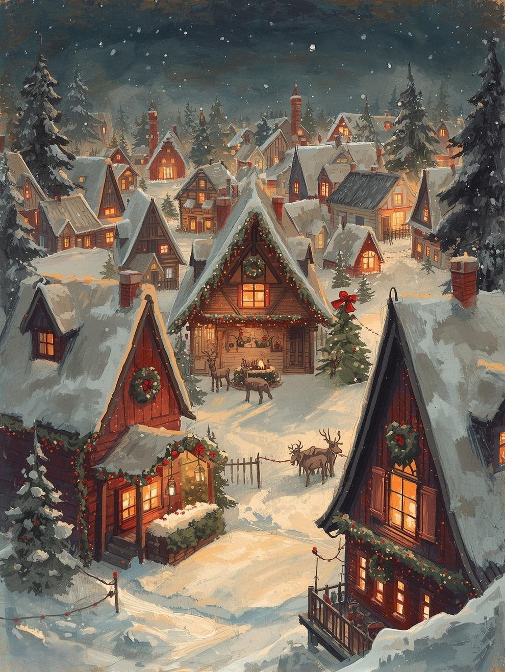 Paint by Number Christmas Eve Village Scene – Warm Holiday Paint Kit ...