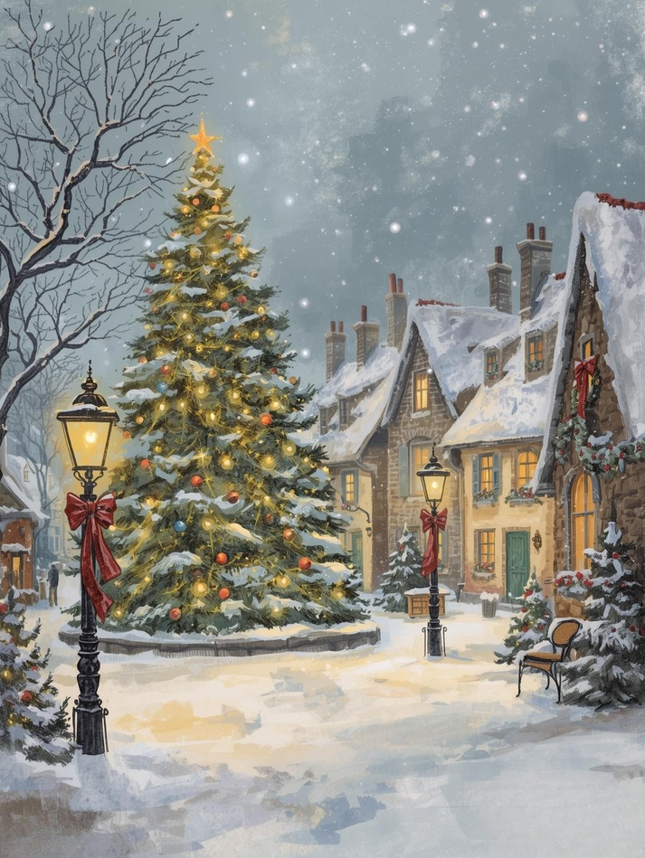 Paint by Number Starry Night in Christmas Village – Artist By Number